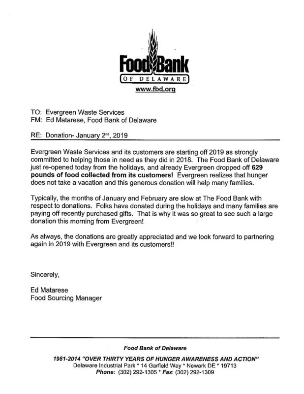 FOOD BANK THANK YOU – Evergreen Waste Services